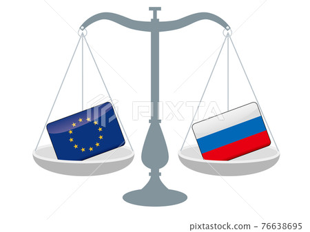 Balance and national flag Euro and Russian flag... - Stock Illustration ...