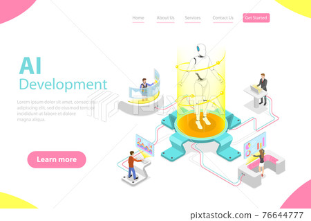 Flat isometric vector landing page template of... - Stock Illustration ...