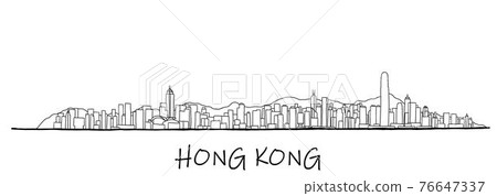 Hong Kong skyline freehand drawing sketch on... - Stock Illustration ...