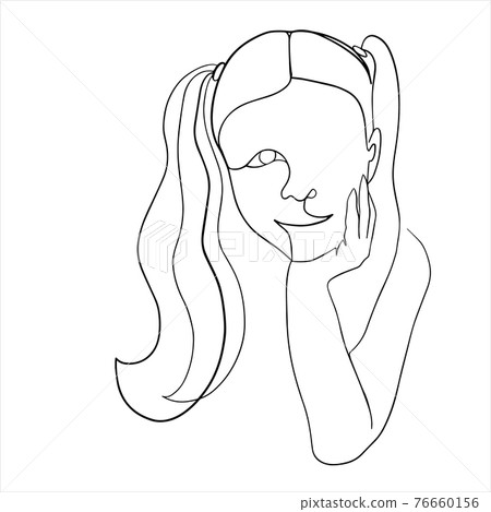 Woman face, girl. Continuous line drawing. line - Stock Illustration ...