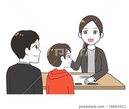 Tripartite interview Female teacher Father and son - Stock Illustration ...