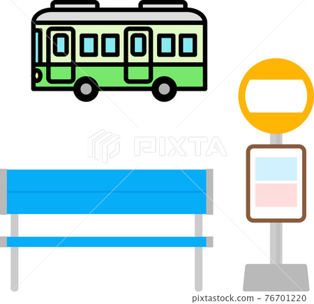 Bus icons and bus stop signs and benches - Stock Illustration [76701220 ...