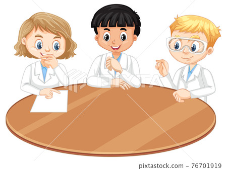 Three young scientist talking each other - Stock Illustration [76701919 ...