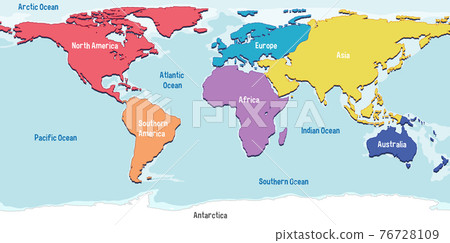 World map with continents names and oceans-插圖素材 [76728109] - PIXTA圖庫