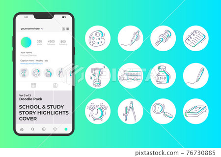 School and study doodle icon set for Instagram... - Stock Illustration ...