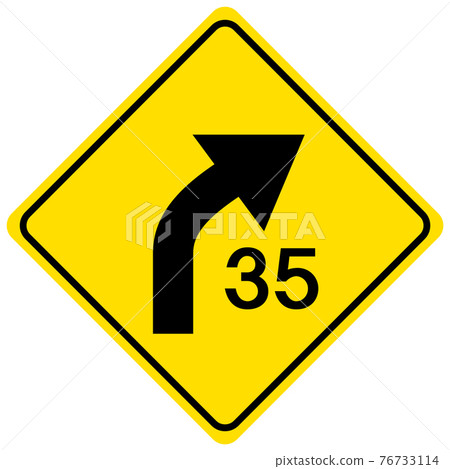 Curve with speed advisory traffic sign on white... - Stock Illustration ...