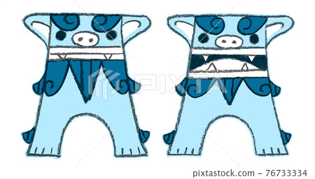 Cute blue shisa pair - Stock Illustration [76733334] - PIXTA