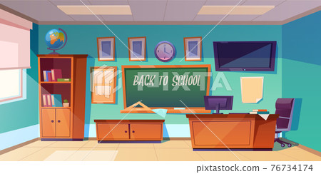 Back to school poster with empty classroom - Stock Illustration ...