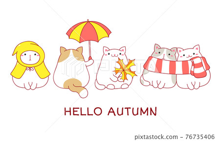 Hello autumn. Fall collection of cute fat cats - Stock Illustration ...