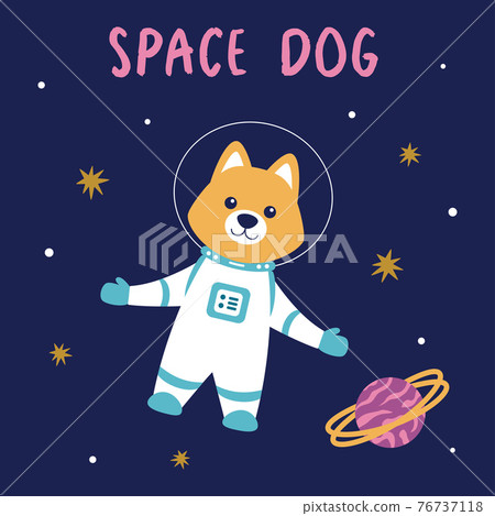vector illustration with dog astronaut in space - Stock Illustration ...