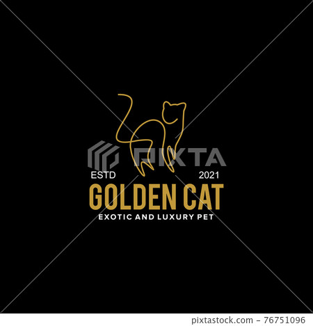 Mono line golden cat logo design template - Stock Illustration ...