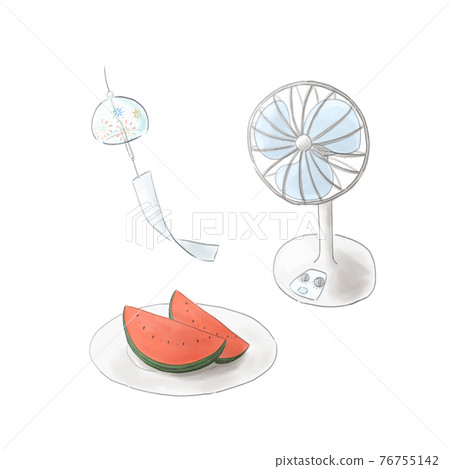 Summer scenery Watermelon, electric fan and... - Stock Illustration ...