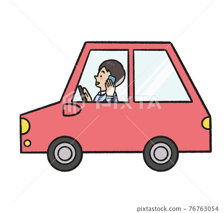 Illustration of a man driving while talking - Stock Illustration ...