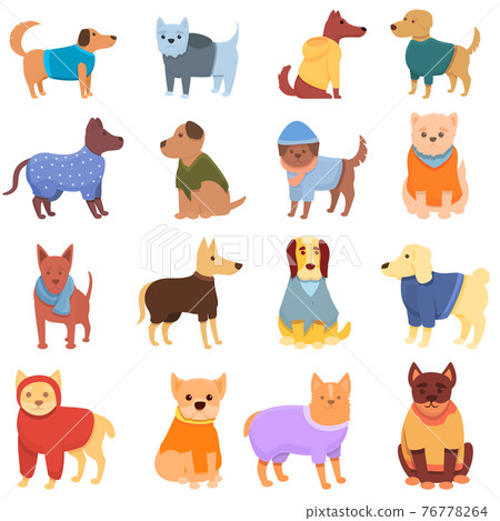 Dog clothes icons set, cartoon style - Stock Illustration [76778264 ...