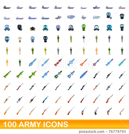 100 army icons set, cartoon style - Stock Illustration [76779793] - PIXTA