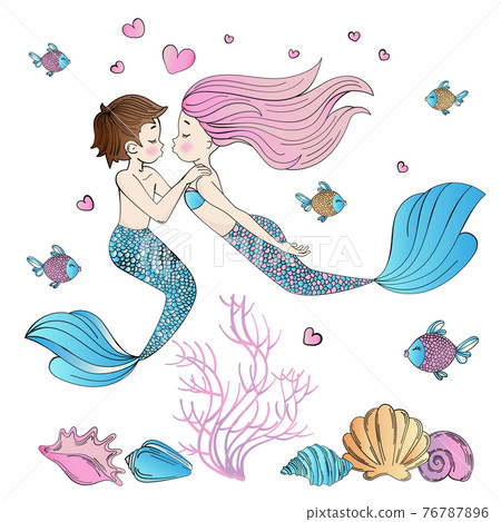 HAPPINESS Mermaid Princess Girl Cartoon Travel... - Stock Illustration ...