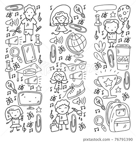 Vector pattern with school icons. E-learning,... - Stock Illustration ...