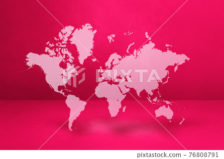 World map on pink wall background. 3D illustration - Stock Illustration ...