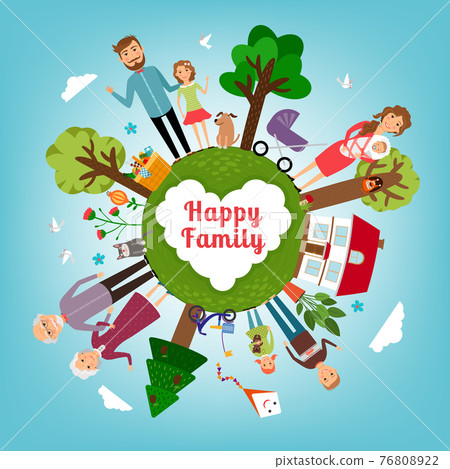 Happy family in all the earth - Stock Illustration [76808922] - PIXTA