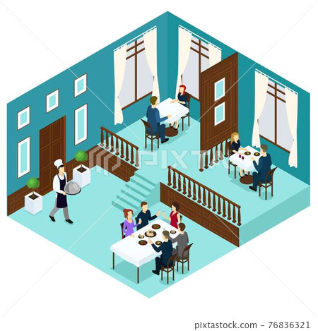 Isometric Restaurant Dining Room Concept - Stock Illustration [76836321 ...