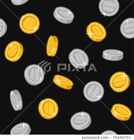 Gold and Silver Coins Seamless Pattern on Black... - Stock Illustration ...