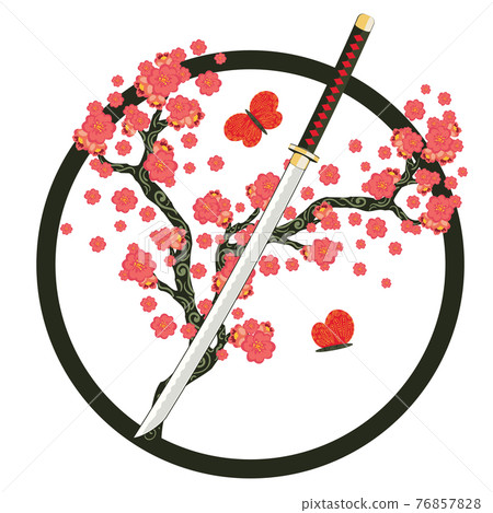 Japanese sword katana with sakura - Stock Illustration [76857828] - PIXTA