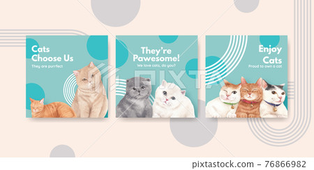 Banner template with cute cat concept... - Stock Illustration [76866982 ...