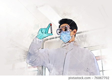 Abstract colorful young men scientist testing... - Stock Illustration ...