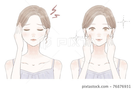 Before and after women suffering from headaches - Stock Illustration ...