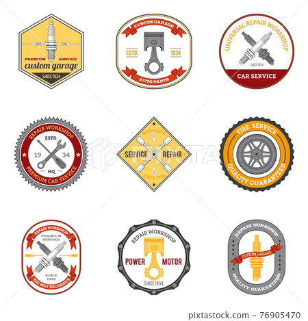 Repair Workshop Emblems Colored - Stock Illustration [76905470] - PIXTA
