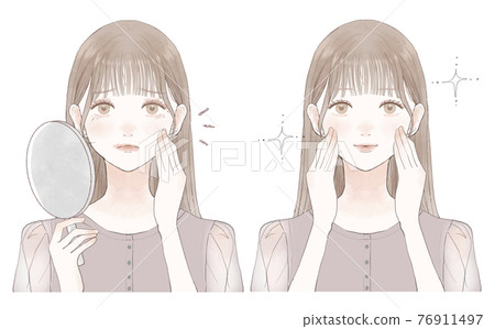 Before and after of women suffering from makeup... - Stock Illustration ...