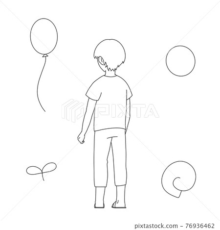 Boy in the back line drawing - Stock Illustration [76936462] - PIXTA