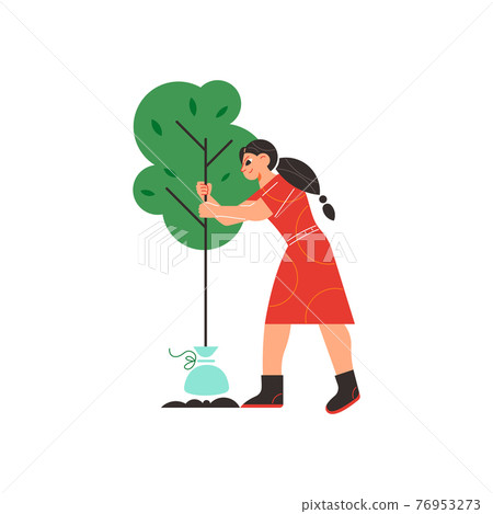 Woman Planting Tree Composition - Stock Illustration [76953273] - PIXTA