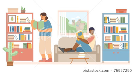 Home Library Flat Composition - Stock Illustration [76957290] - PIXTA