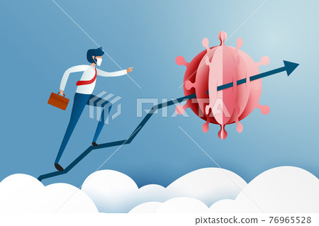 Business man on blue arrow fly breakthrough... - Stock Illustration ...