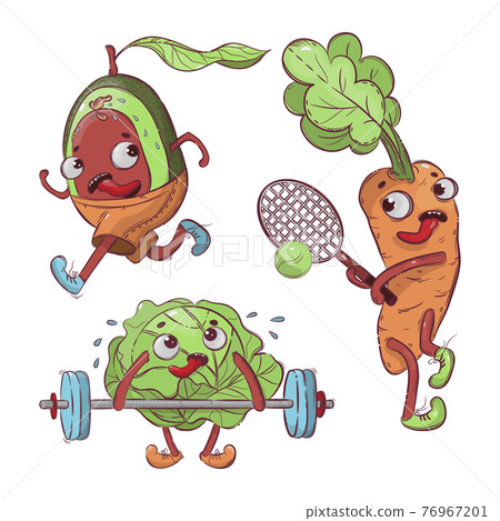 SPORT VEGETABLES Cartoon Health Nutrition Hand... - Stock Illustration ...