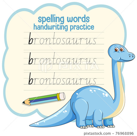 Spelling words dinosaur handwriting practice... - Stock Illustration ...