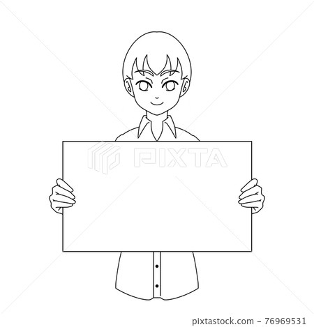 A man with a board smiling line drawing - Stock Illustration [76969531 ...