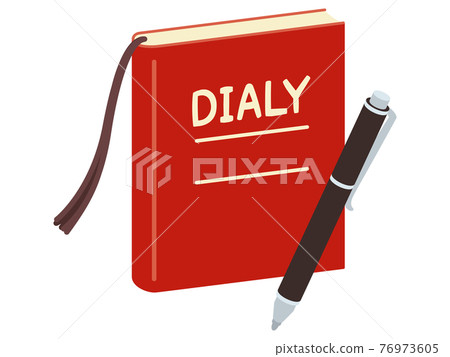 Red cover diary and ballpoint pen - Stock Illustration [76973605] - PIXTA
