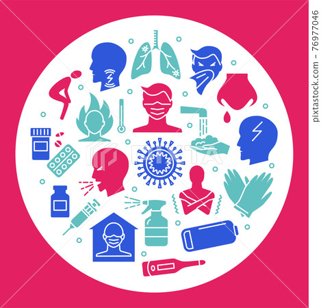 Flu and coronavirus round banner in flat style - Stock Illustration ...