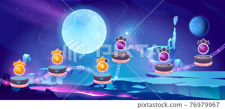 Space game level map with platforms and planets - Stock Illustration ...
