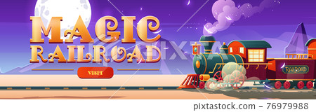 Magic railroad website with steam train in desert - Stock Illustration ...