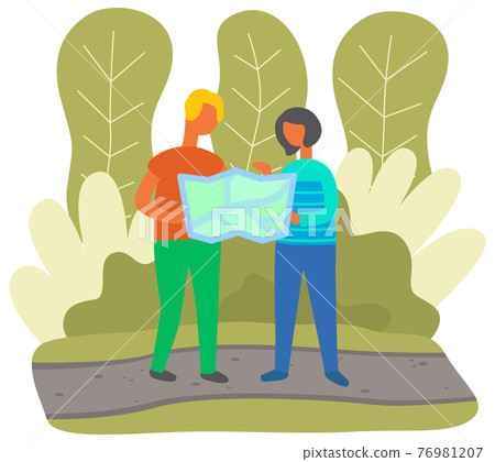 Tourists are looking for way to their... - Stock Illustration [76981207 ...