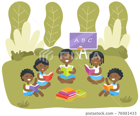Students read ABC books. African-American... - Stock Illustration ...