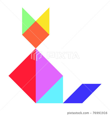 Color tangram puzzle in cat shape on white... - Stock Illustration ...