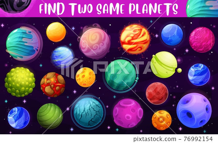 Kids game or puzzle, find two same space planets - Stock Illustration ...