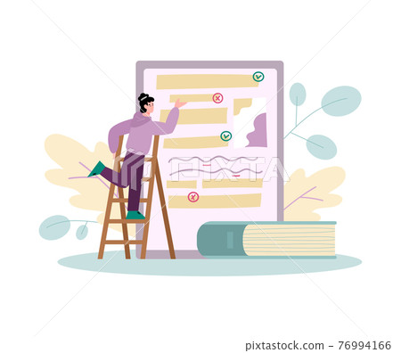 Tiny man editing electronic document, cartoon... - Stock Illustration ...
