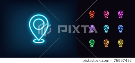 Neon map pin icon. Glowing neon marker sign,...-插圖素材 [76997452] - PIXTA圖庫