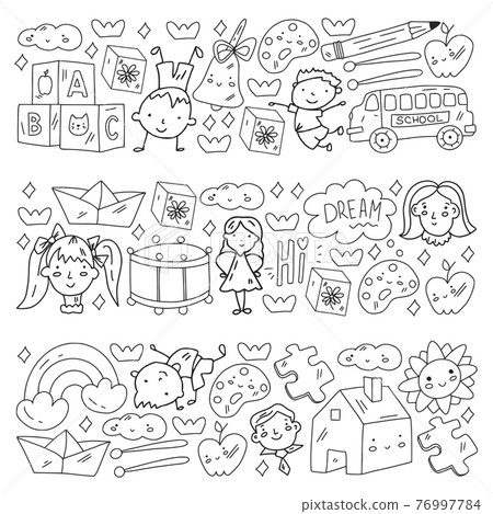 Vector pattern with school icons. E-learning,... - Stock Illustration ...