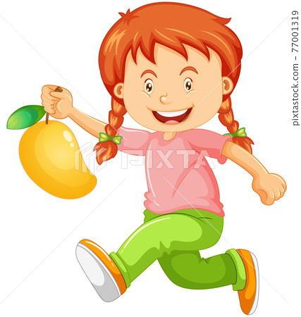 A boy holding mango fruit cartoon character... - Stock Illustration ...